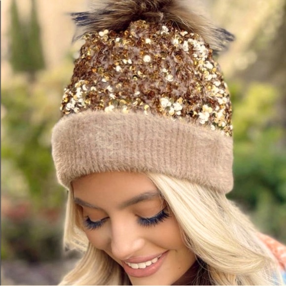 Accessories | Womens Sequence Beanie Hat In Gold | Poshmark